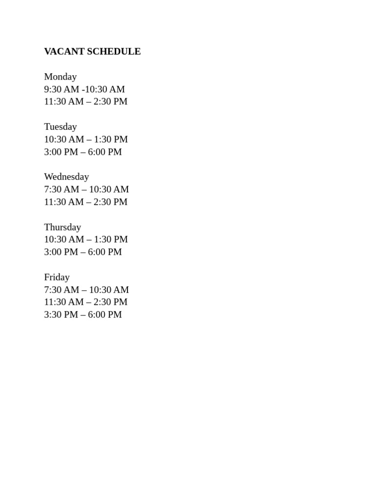 Vacant Schedule | PDF
