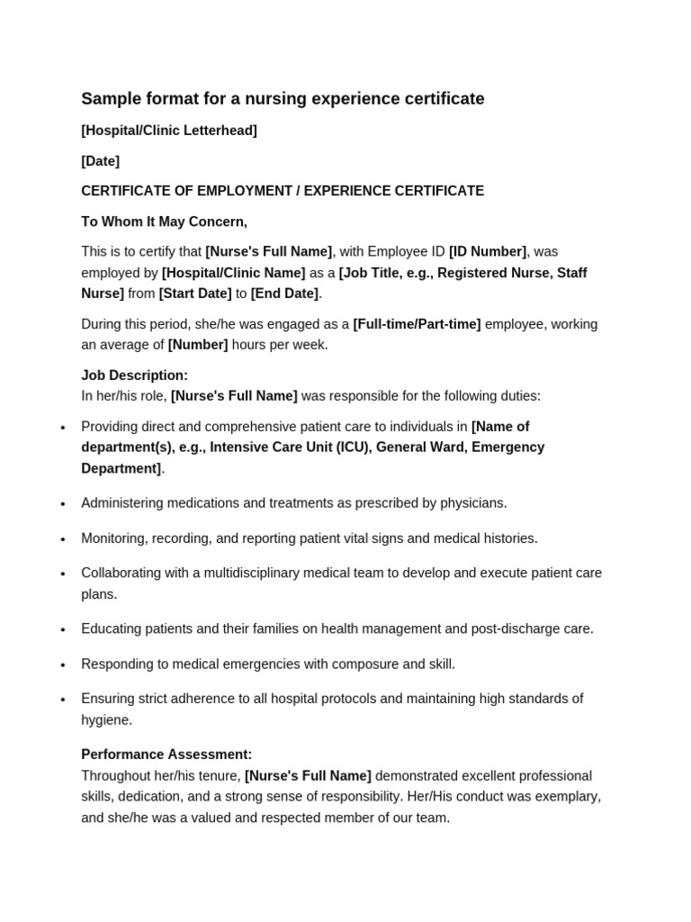 Nursing Experience Certificate Format | PDF