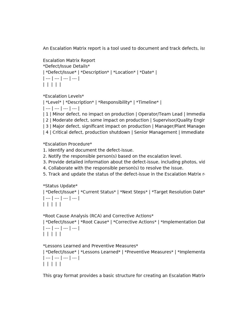 Escalation Matrix Report Template | PDF