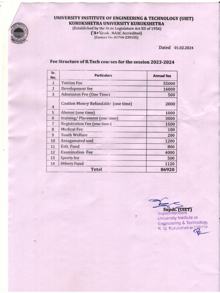 UIET Fee | PDF