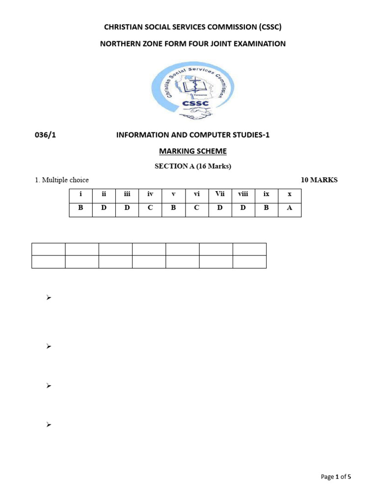 CSSC Form Four ICT Exam Marking Scheme | PDF | Multimedia | Page Layout
