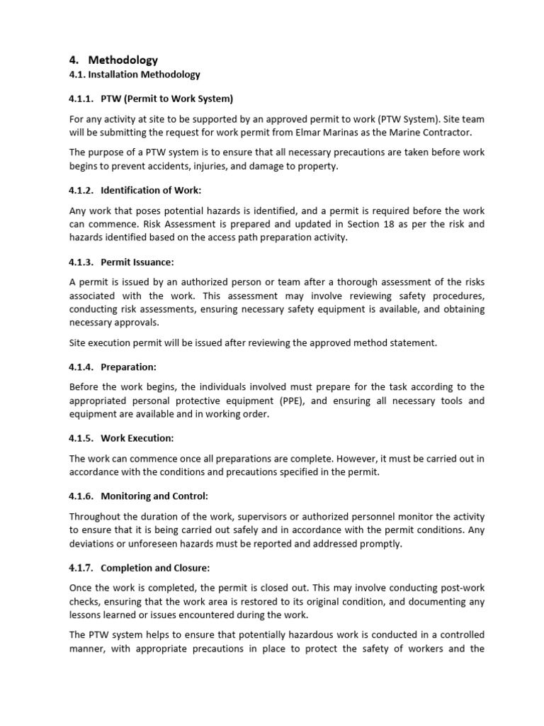 Methodology: 4.1. Installation Methodology 4.1.1. PTW (Permit To Work ...