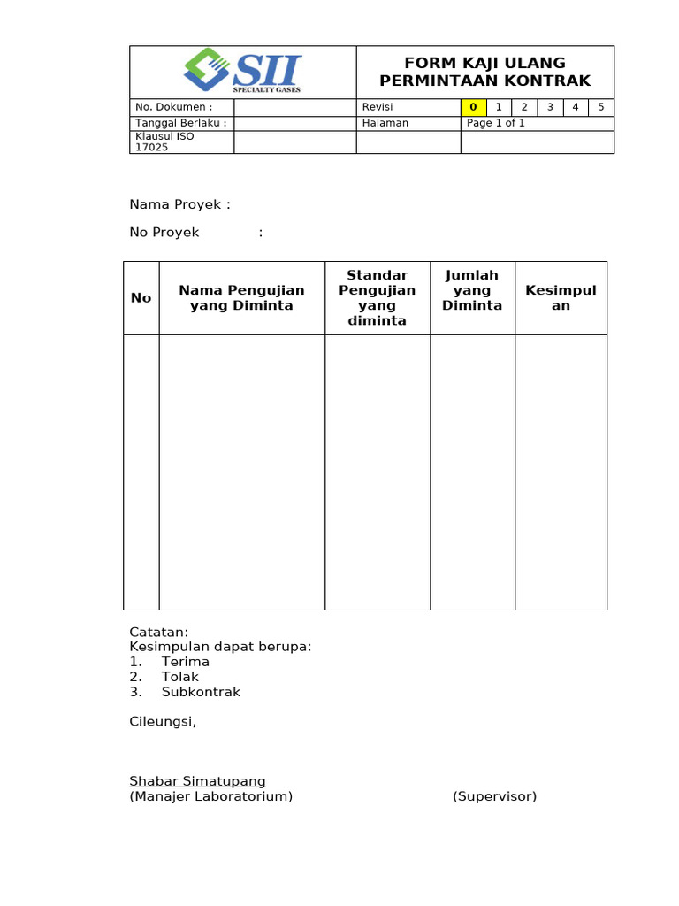 Formulir Permintaan Kontrak ISO 17025 | PDF
