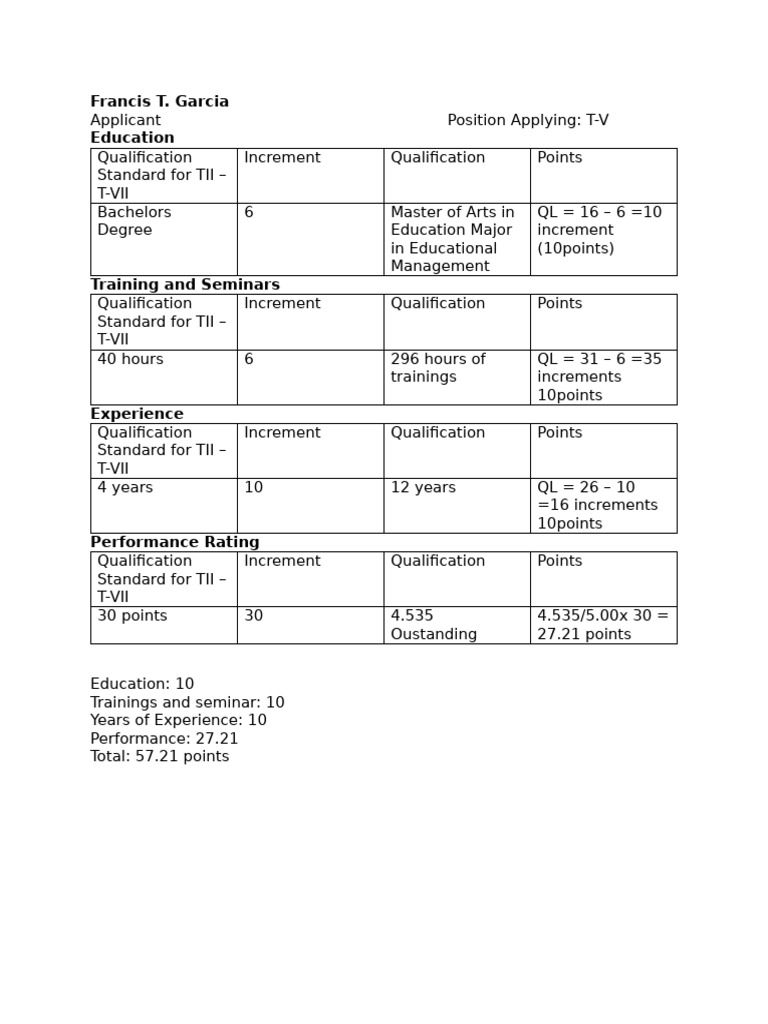 Reclass Computation for T-V Position | PDF