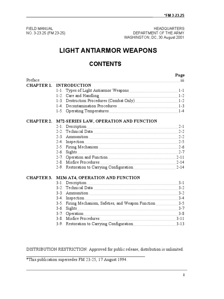 FM 3-23-25 Light Anti-Armor Weapons | PDF | Trigger (Firearms) | Ammunition