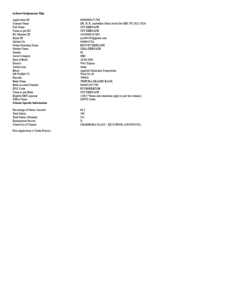 Acknowledgement Slip: Scheme Specific Information | PDF