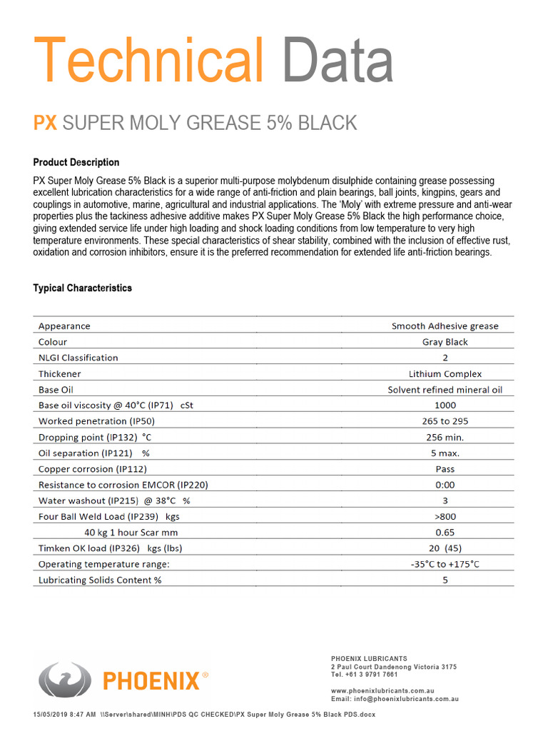 PX Super Moly Grease 5P Black PDS | PDF | Lubricant | Bearing (Mechanical)