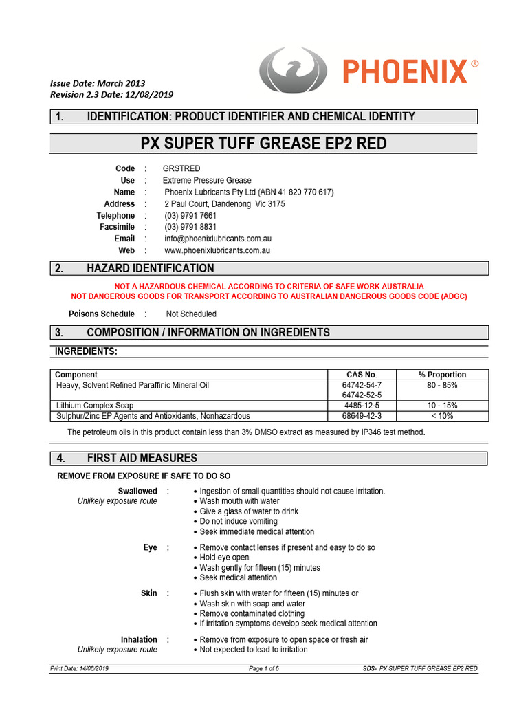PX Super Tuff Grease EP2 Red SDS | PDF | Dangerous Goods | Toxicity
