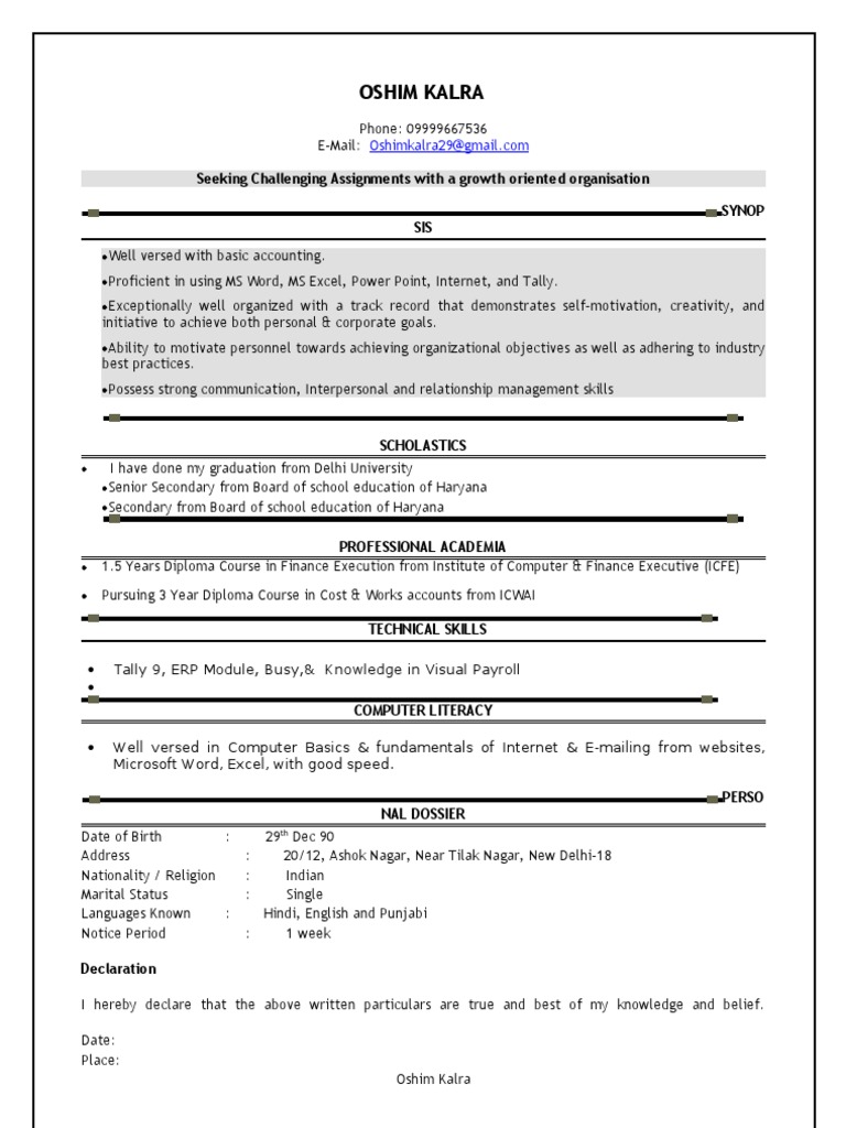 CV - Oshim Kalra | PDF | Finance & Money Management