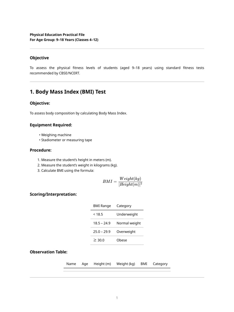 Physical Fitness Assessment for Ages 9-18 | PDF | Body Mass Index ...