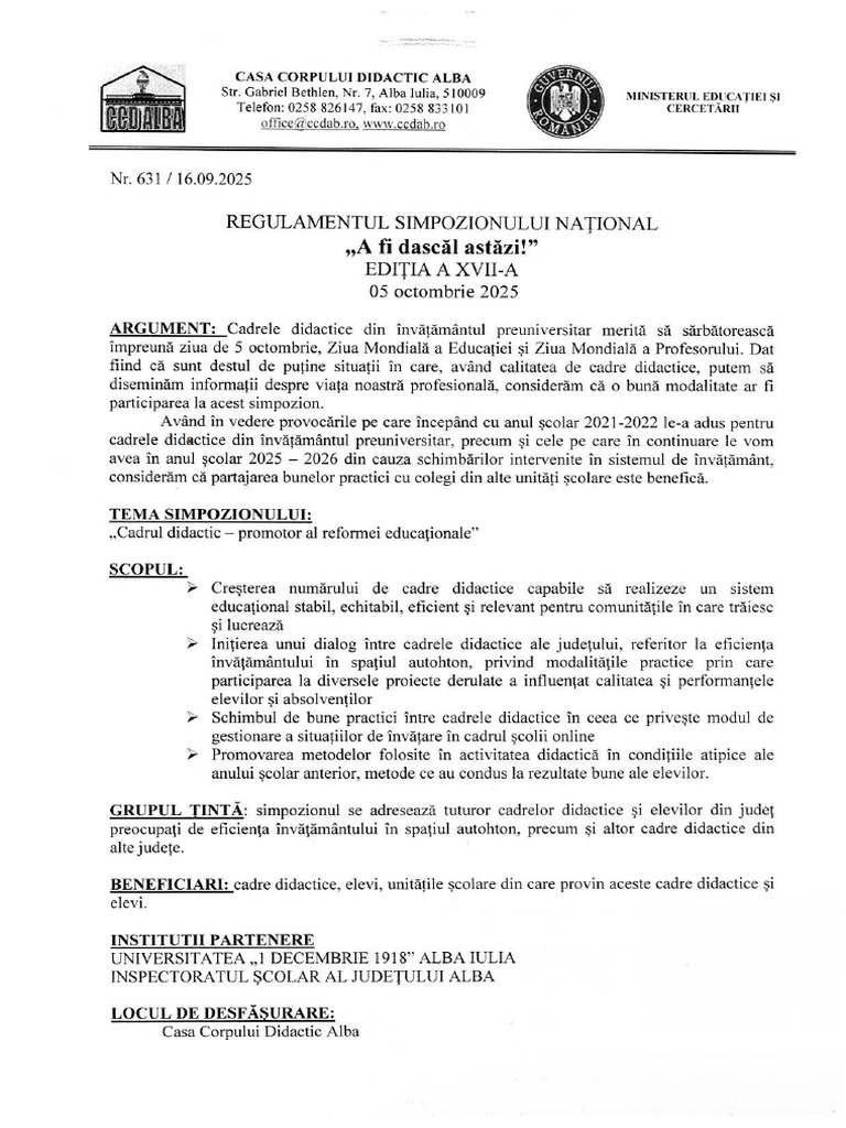 Anunt Simpozion A Fi Dascal Astazi 2025 | PDF