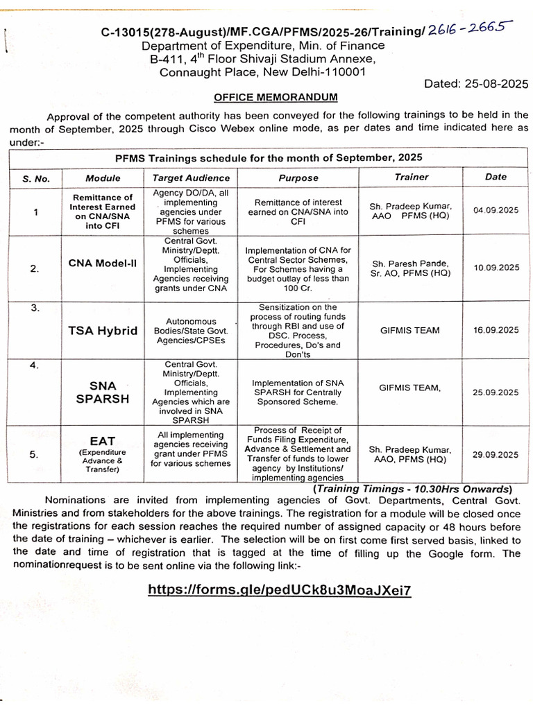 Training Schedule Month of September 2025 | PDF
