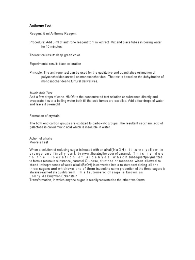 Anthrone Test | PDF | Carbohydrates | Chemical Compounds