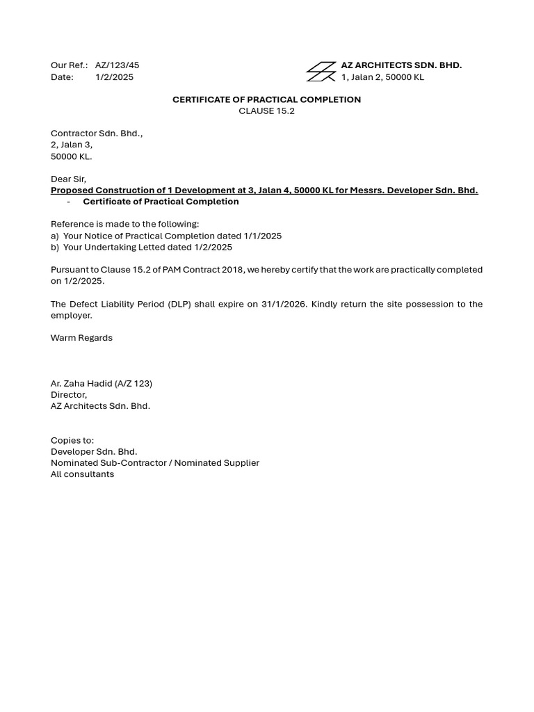 Certificate of Practical Completion | PDF