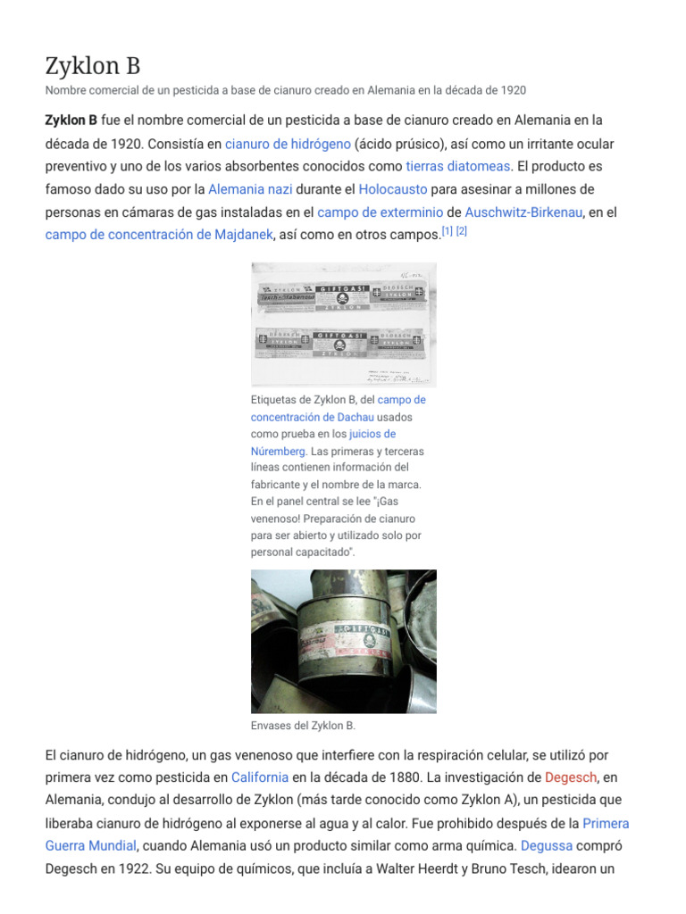 Zyklon B - Wikipedia, La Enciclopedia Libre | PDF | Crímenes de guerra ...