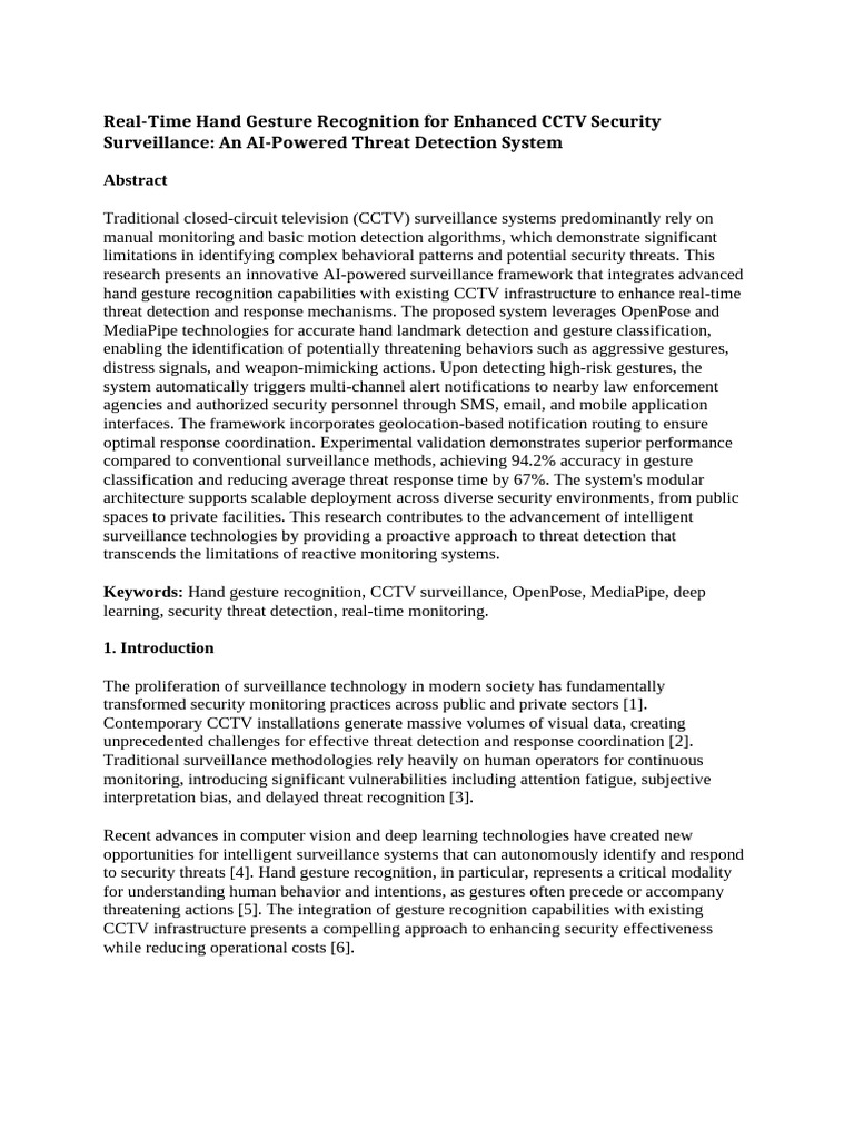 Real-Time Hand Gesture Recognition For Enhanced CCTV Security ...