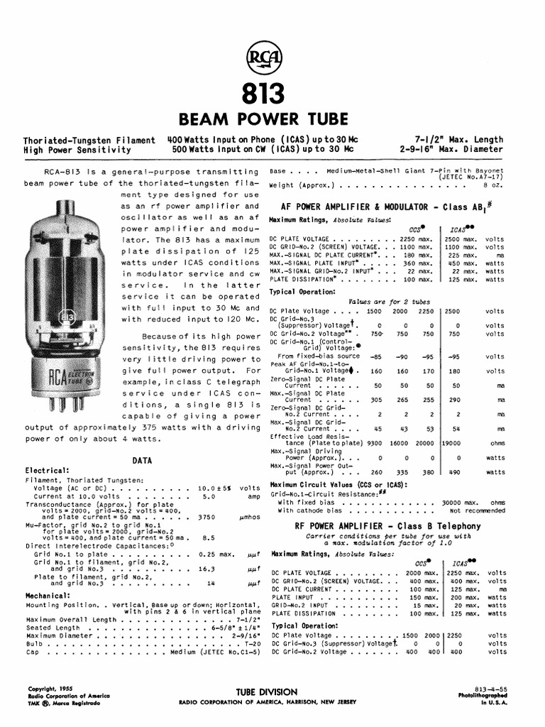 813 Rca Data Sheet | PDF
