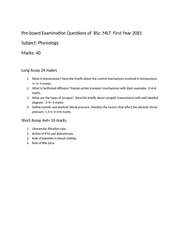 Pre-Board Examination Questions of Bsc. MLT First Year 2081 Subject ...