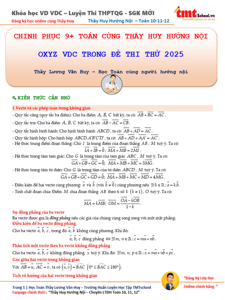 (Lvh) - Oxyz Vdc Trong Đề Thi Thử 2025 - Đề | PDF