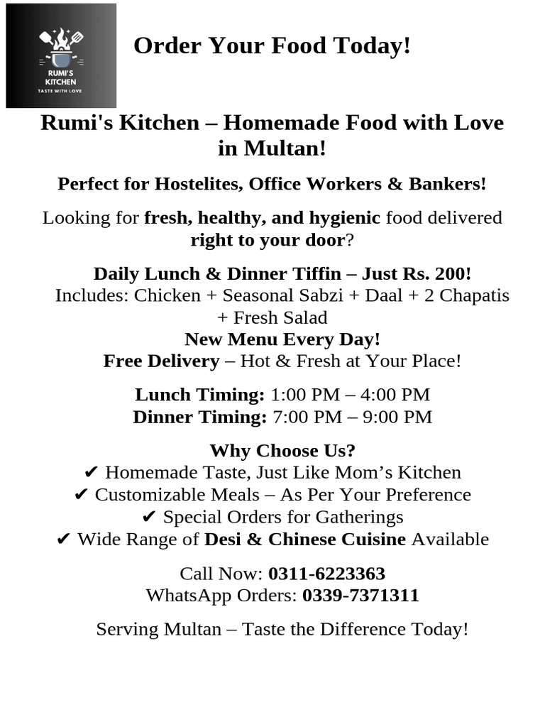Rumi's Kitchen Menu in Multan | PDF
