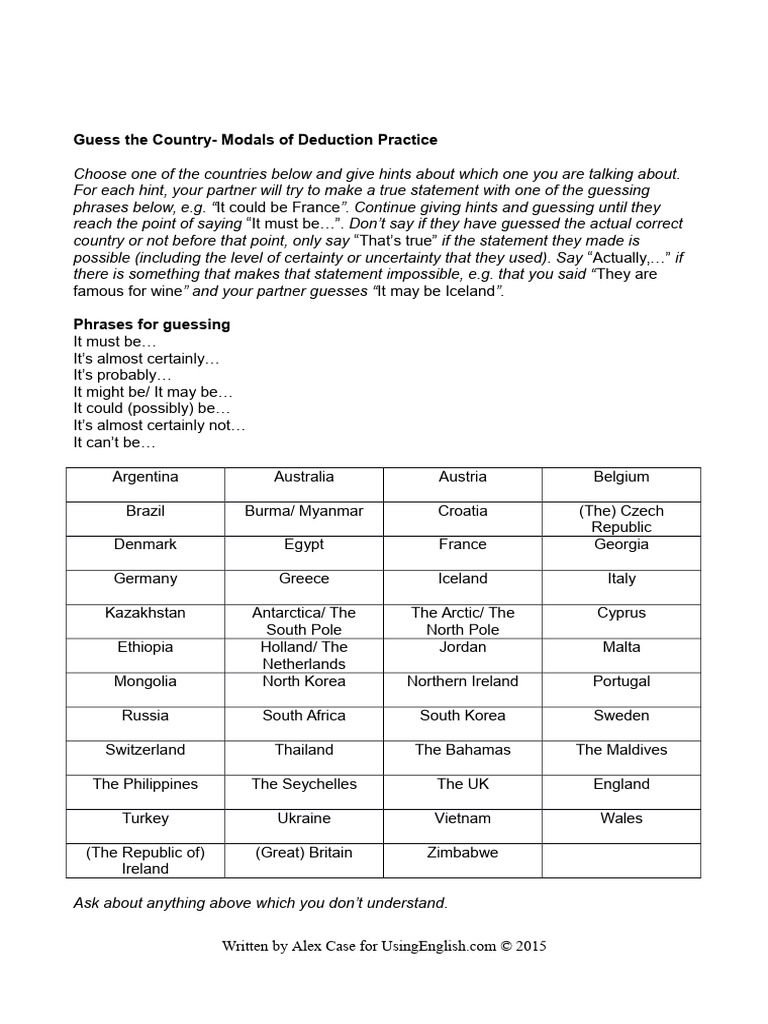 Modals of Deduction Guess The Country | PDF
