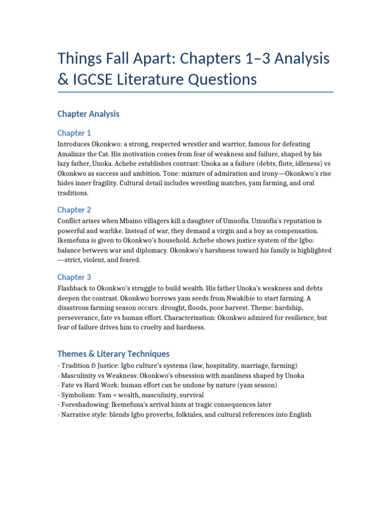 "Things Fall Apart: Chapters 1-3 Insights" | PDF | Igbo People ...