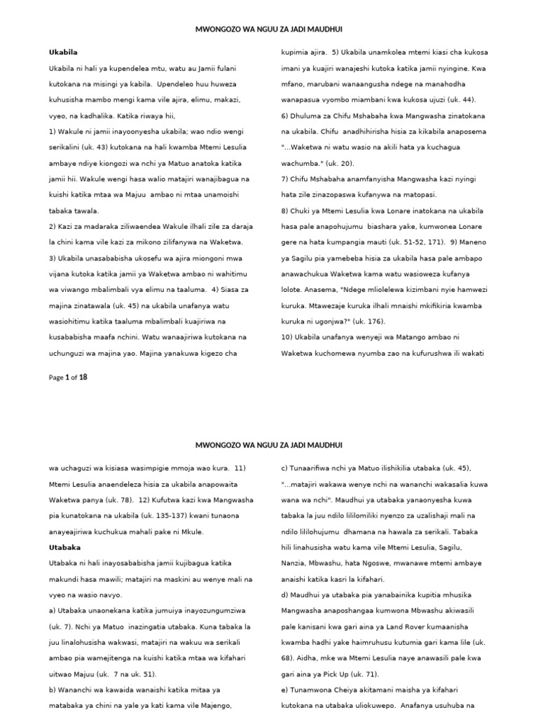 Maudhui Ya Nguu Za Jadi | PDF