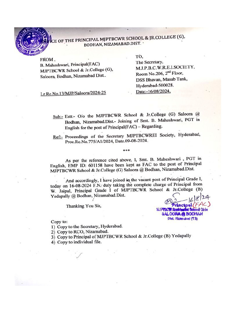 Principal FAC Joining Letter | PDF