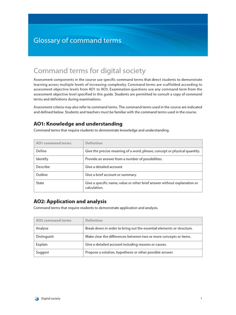 DS Glossary of Command Terms | PDF | Argument | Evidence