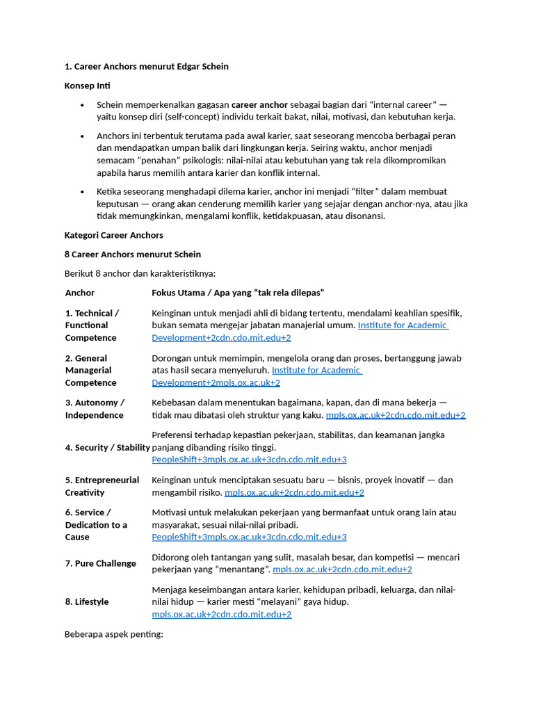 8 Career Anchors Menurut Schein | PDF