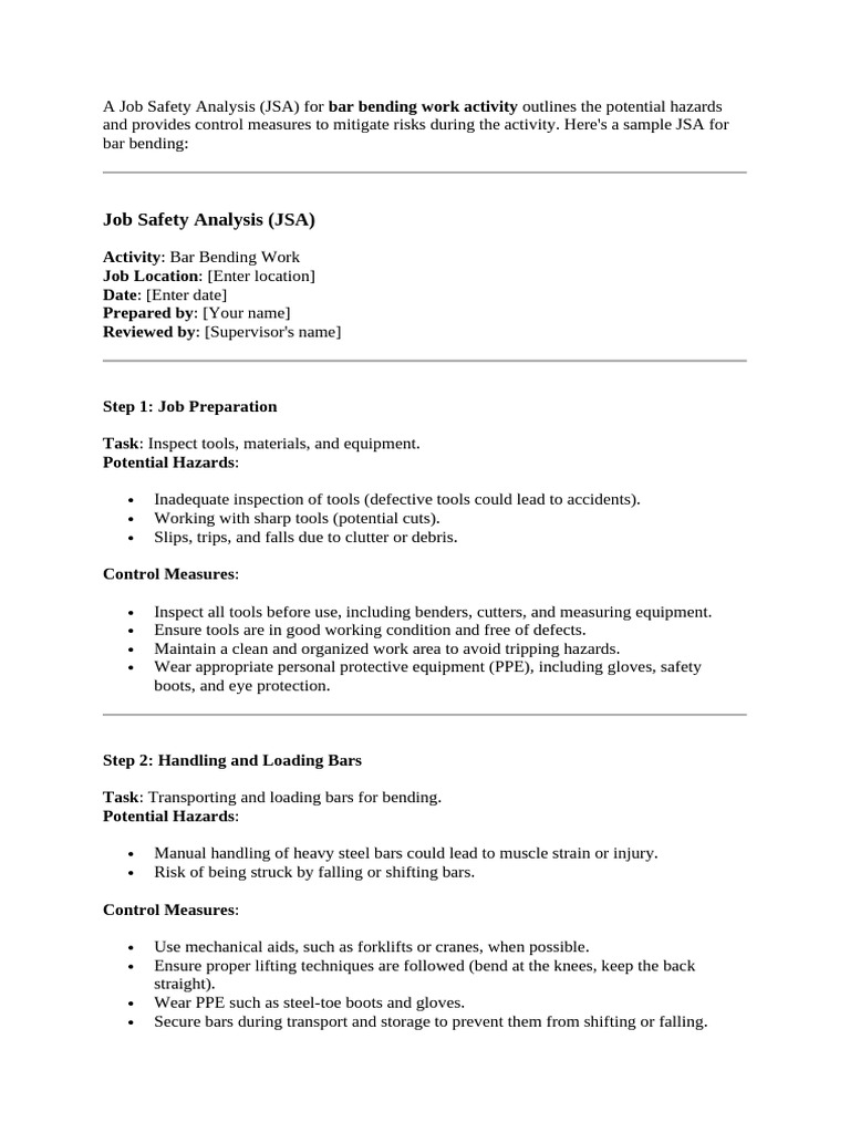 Bar Bending Machine Safety JSA | PDF | Personal Protective Equipment ...