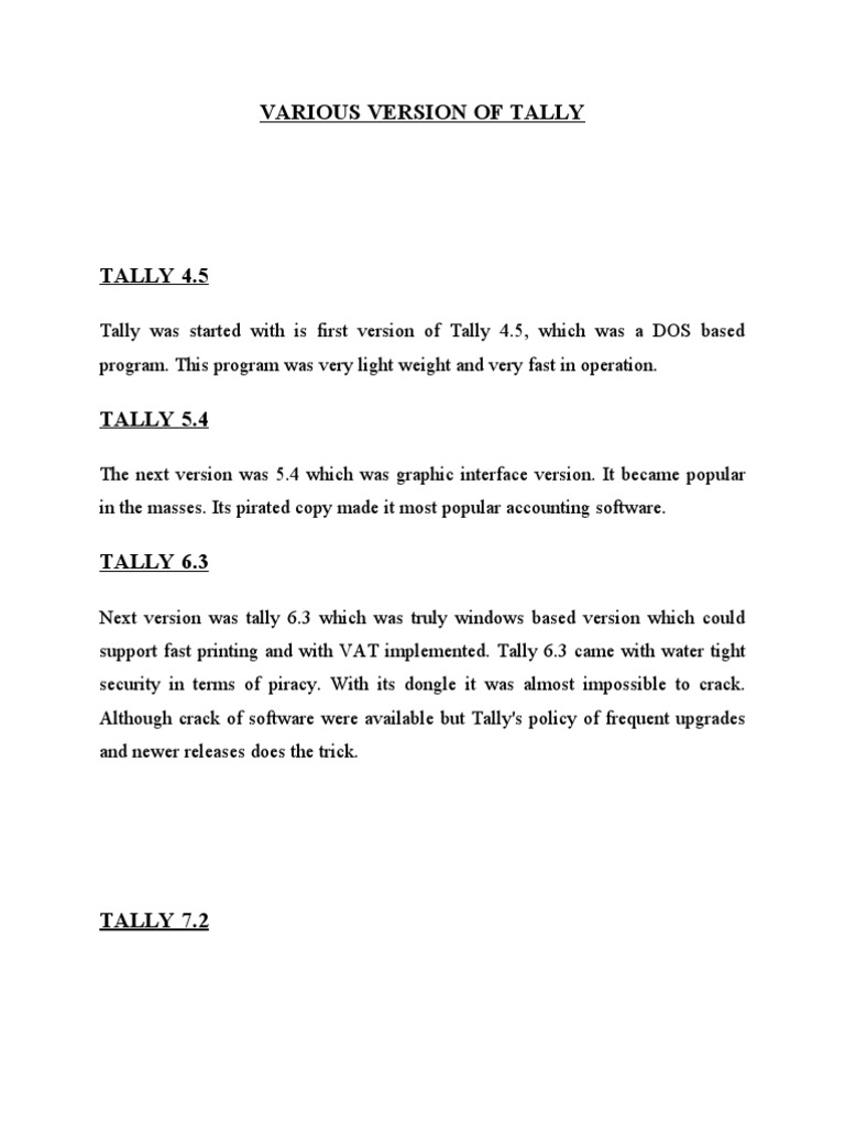 Overview of Tally Software Versions | PDF | Value Added Tax | Point Of Sale