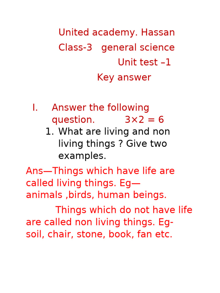 Class 3 Science Unit Test Answers | PDF