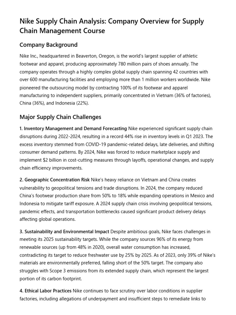 Nike Supply Chain Analysis - Company Overview | PDF | Supply Chain | Nike