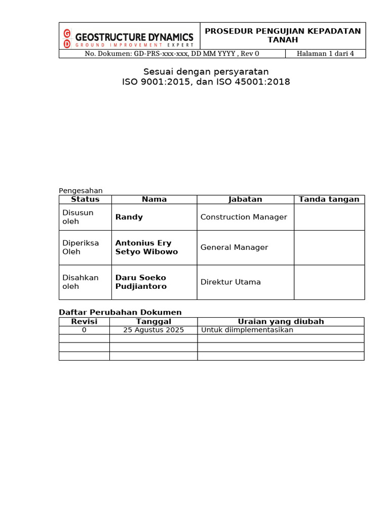 Prosedur Uji Kepadatan Tanah ISO 9001 | PDF