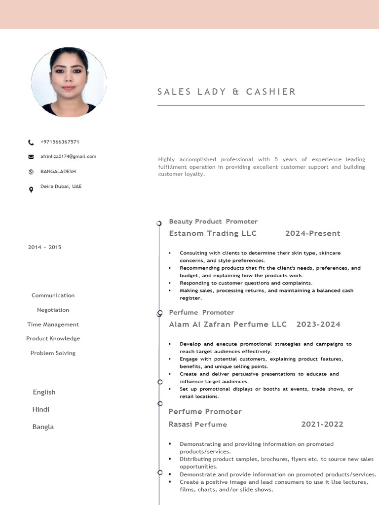 Munia Afrin Liza Sales Lady and Cashier-Cv | PDF | Target Audience ...