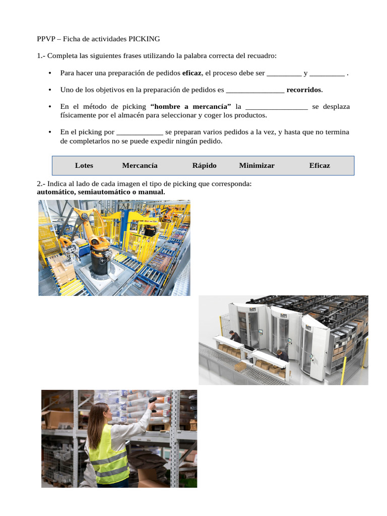 UT 02 - Ficha de Actividades Picking | PDF