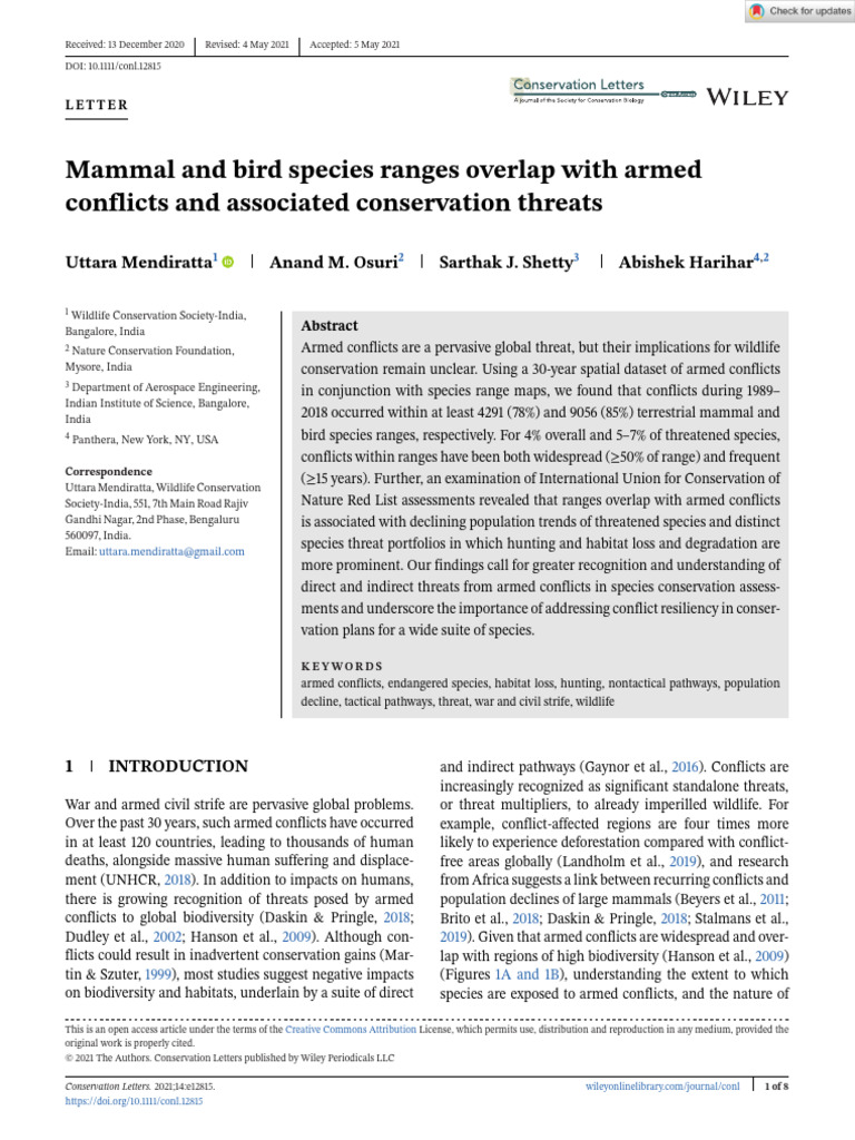 Conservation Letters - 2021 - Mendiratta - Mammal and Bird Species ...