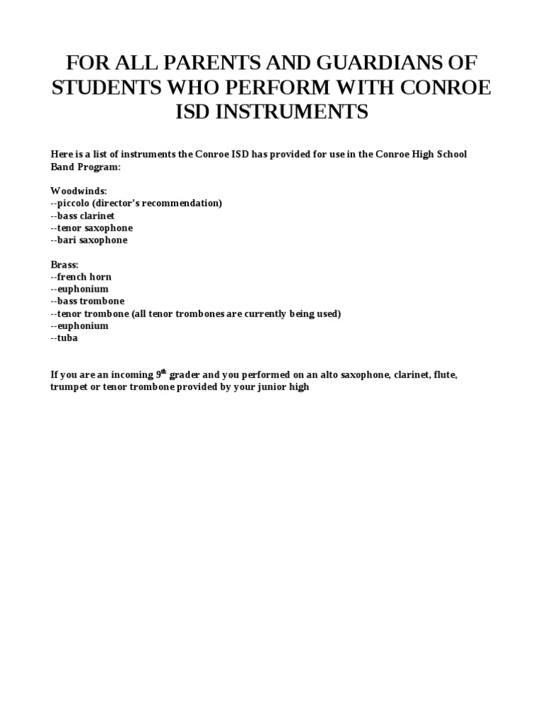 Conroe ISD Band Instruments for Parents | PDF | Art