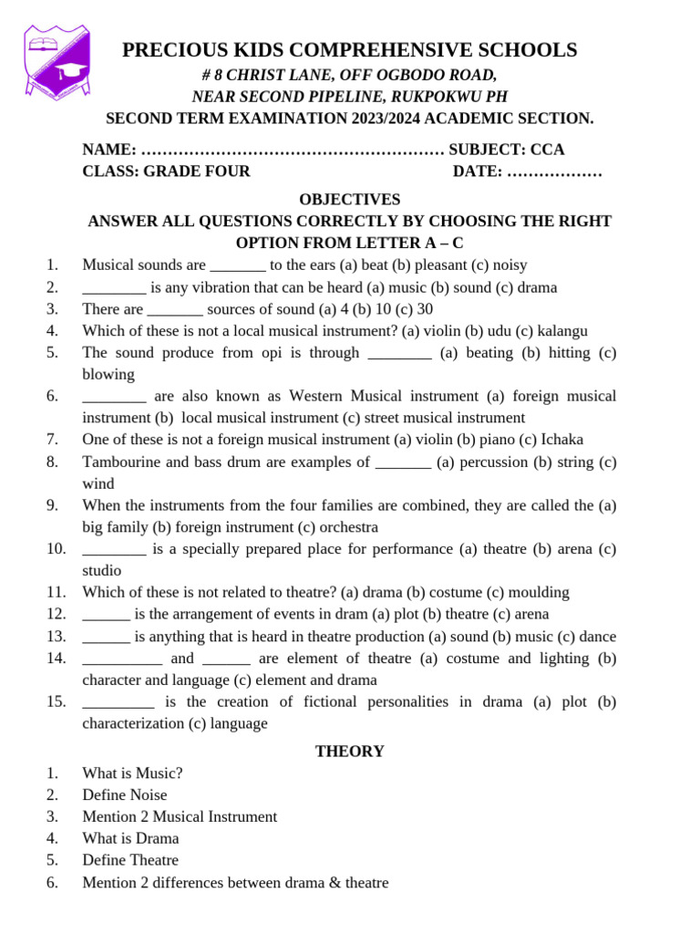 Precious Kids Second Term Exam Primary | PDF | Water | Soil