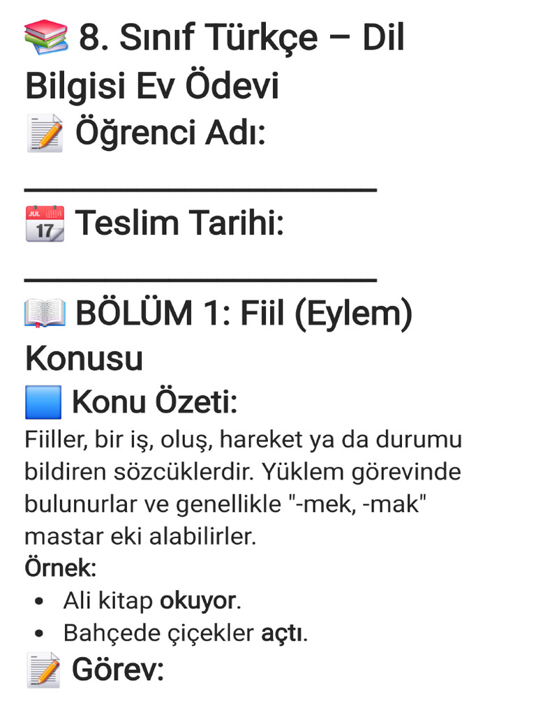 Türkce Ev Odevi | PDF