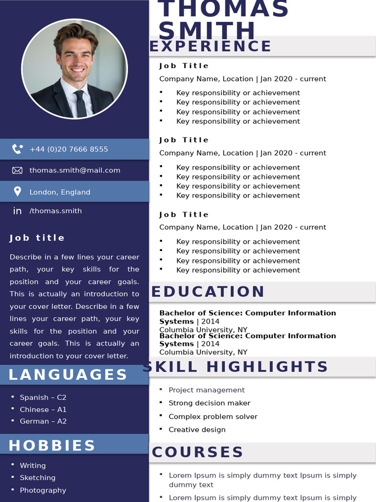 20 One Page CV Template A4 | PDF