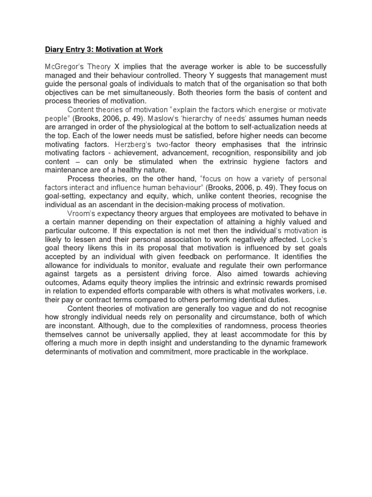 Diary Entry 3 - Motivation at Work | PDF | Motivation | Motivational