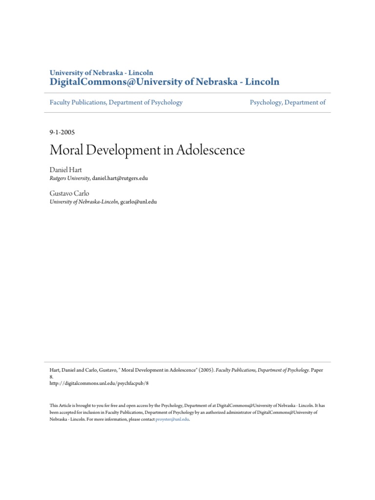 Moral Development in Adolescence: Digitalcommons@University of Nebraska ...
