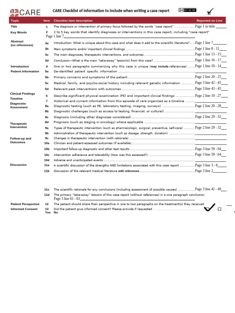 Case Report Writing CARE Checklist | PDF | Medical Diagnosis | Diseases ...