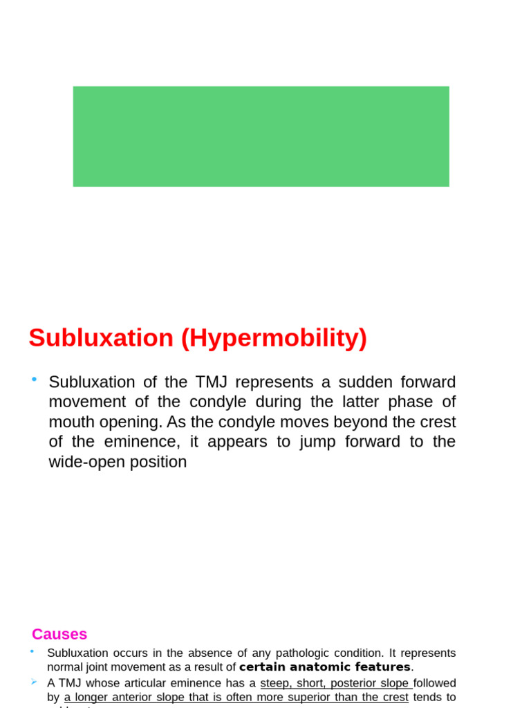 TMJ Pathology: Subluxation & Dislocation | PDF | Joint | Medical ...