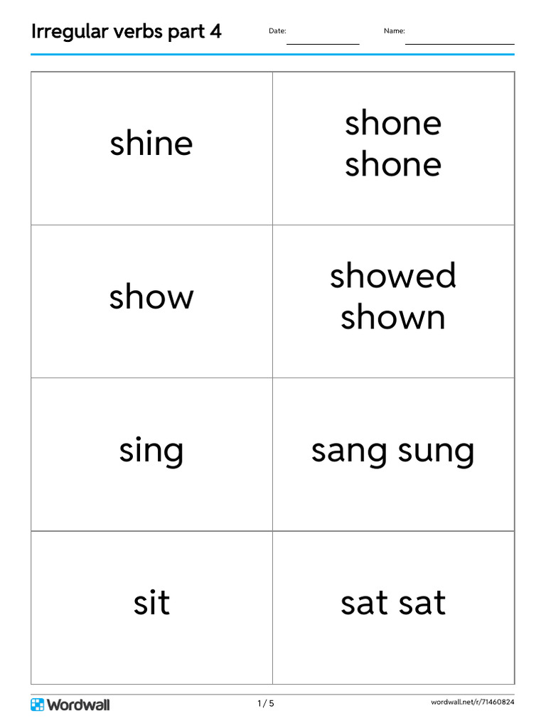 Irregular Verbs Part 4 Flash Cards | PDF