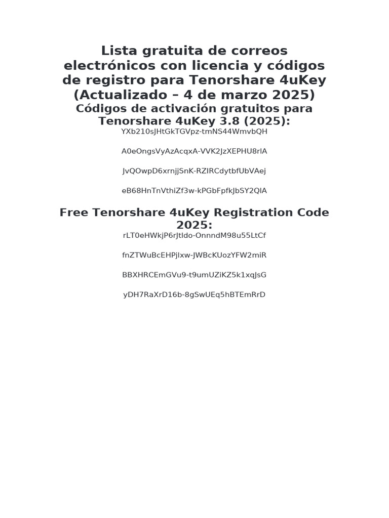 Lista Gratuita de Correos Electrónicos Con Licencia y Códigos de ...