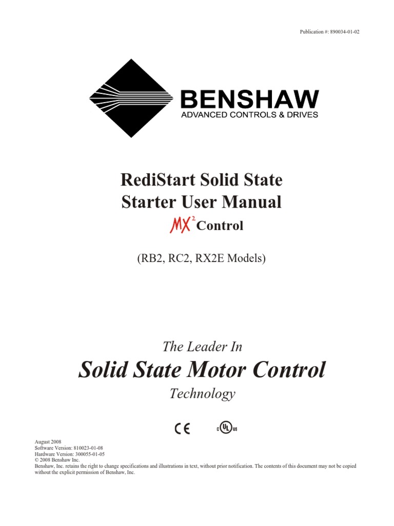 Benshaw Softstart RX2 Manual | PDF | Technical Support | Relay