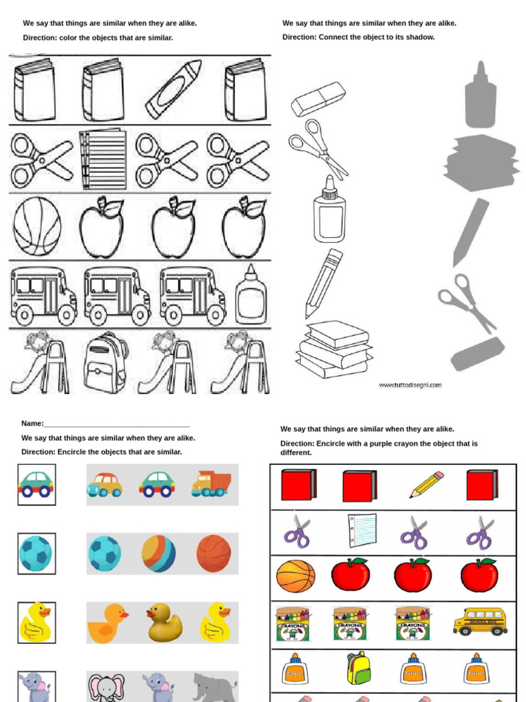 Similar Objects Worksheet | PDF